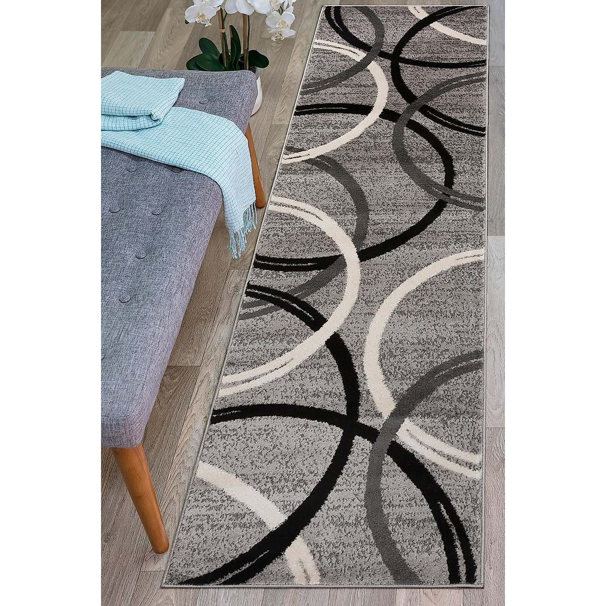 Rugshop Modern Wavy Circles Design Runner Rug 2' x 10' Gray