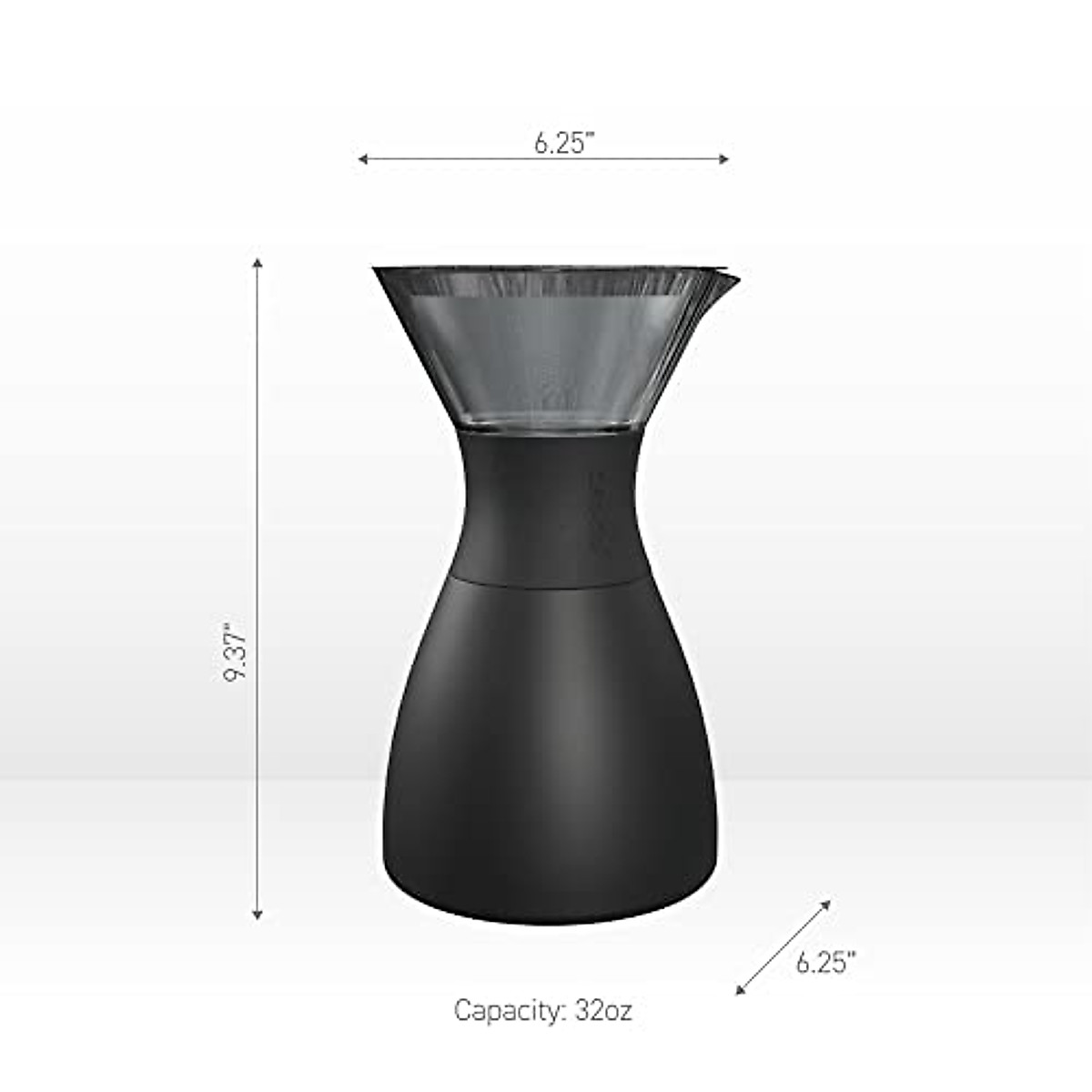 asobu Insulated Pour Over Coffee Maker (32 oz.) Double-Wall Vacuum, Stainless-Steel Filter and Take on the Go Carafe (Midnight Marble)