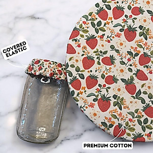 (4-Pack) Sourdough Reuseable Jar & Bowl Covers | Cute Baking Gift | 100% Cotton (3.7in, 7in, 9.25in, 11in) | Washable | Bread Making and Proofing | Kitchen Food Storage Gifting | Starter Cover Lid Kit