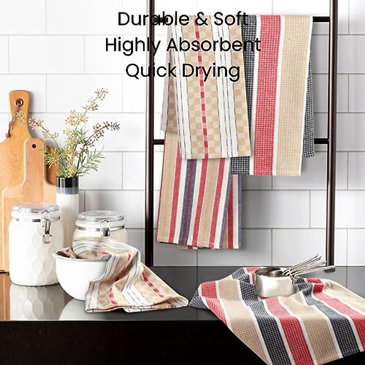 Linen Hub Premium Kitchen Towels 100% Cotton 18x26 Set of 6 - Tea Towels - Kitchen Dishcloth Towels - Dish Cloth for Household Cleaning - Soft Absorbent Quick Drying Dish Towels Red Multicolor