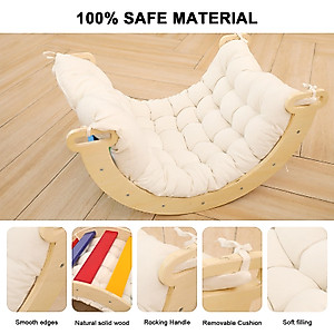 Ymonlia 2 in 1 Montessori Climbing Arch for Toddlers,Rainbow Wooden Climbing Arch Rocker& Cushion,Pillow for Arches，Climbing Triangle Ramp,Montessori Climbing Gym for Kids 0-8