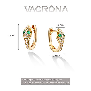 VACRONA Gold Hoop Earrings Huggie Earrings for Women 14k Gold Plated Small Hoops Green Snake Shell Beaded Earrings Hypoallergenic Jewelry Gift