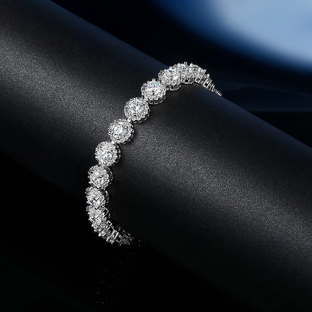 Gemsme Tennis Bracelet for Women 1 Row 18K White Gold Plated 5mm Round Cubic Zirconia Bracelets