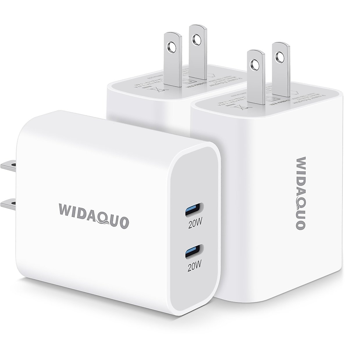 USB C Wall Charger 40W, 3Pack Dual Port USB-C Charger Block PD Power Adapter Type C Fast Charging Plug Cube Box for iPhone 14/13/12/11/Pro Max/X, Apple Watch, iPad, AirPods, Galaxy, Google Pixel 7/6
