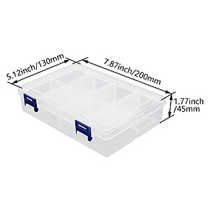 Yinpecly Component Storage Box 200x130x45mm Adjustable Divider 8 Grids Removable Compartment PP Organizer for Jewelry Beads Earring Container Tool Fishing Hook Small Accessories 1Pcs