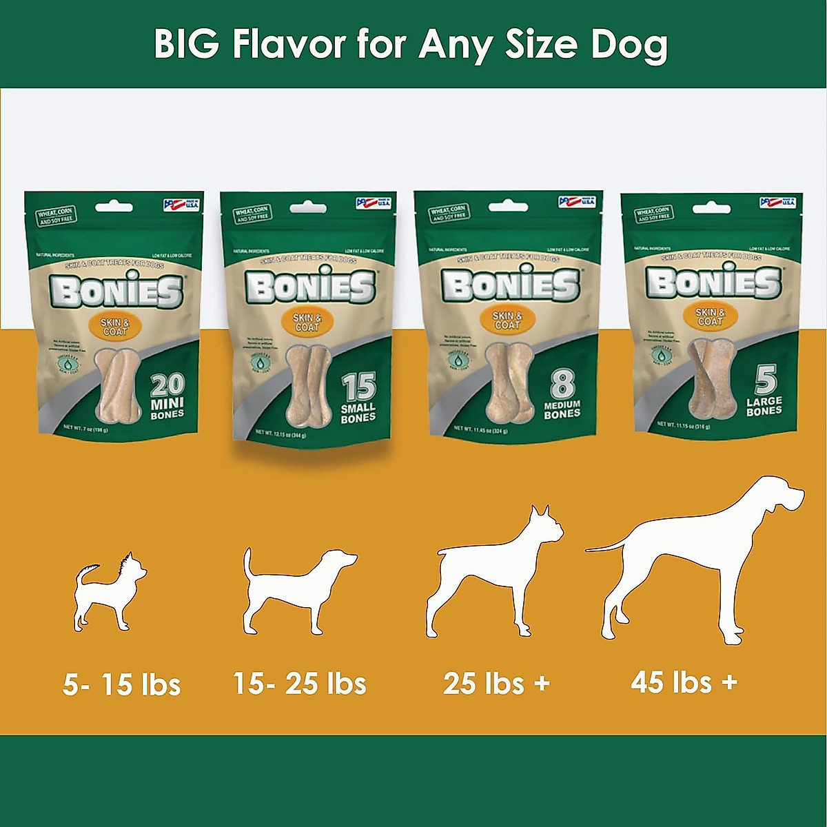 Bonies Natural Skin & Coat Formula Small-Sized Single Bone - Promote Silky Coat & Healthy Skin, Healthy Teeth & Fresh Breath, Low Calories - Chicken Flavor, 15 Count