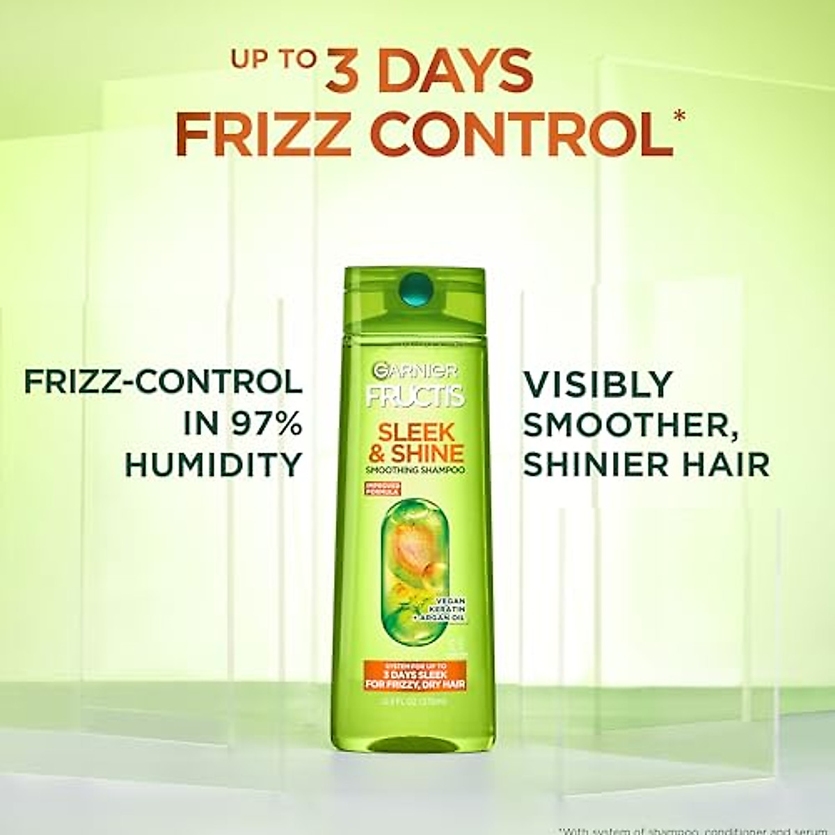 Garnier Fructis Sleek & Shine Shampoo, Conditioner + Anti-Frizz Serum Set for Frizzy, Dry Hair, Argan Oil (3 Items), 1 Kit (Packaging May Vary)