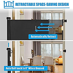 Double Elite Retractable Stair Gate 71 inch Widest Baby Safety Gate, 34” Tall, One Hand Operated Baby Gate with Spacers/Upgraded Parts, Indoor/Outdoor Stair Gate for Baby/Pet Dog/Stairway, Black