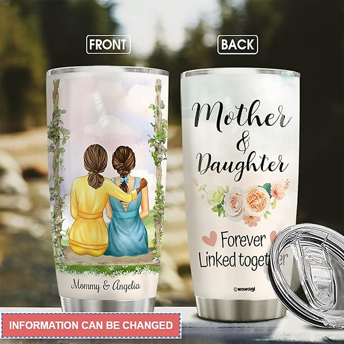 wowcugi Personalized Tumbler Mother & Daughter Forever Linked Together Tumblers With Lid 20oz 30oz Double Walled Vacuum Insulated Stainless Steel Coffee Cup For Moms Mothers Day Birthday Christmas