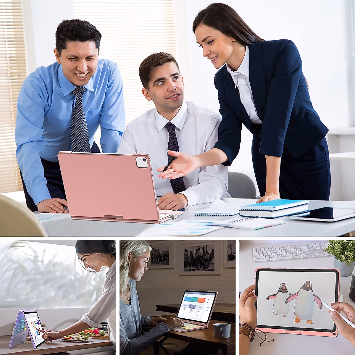 Touch IPAD Air 5th/4th Generation Case with Keyboard | Magic 360°Rotatable & Swivel Keyboard with Trackpad | 7 Color Backlit with Pencil Holder for iPad Pro 11 inch 3rd/2nd/1st Generation | Rose Gold