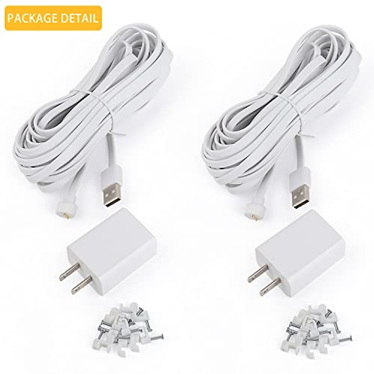 iTODOS 2 Pack 25Ft/7.5m Power Cord Compatible with Google Nest Camera (Battery) with USB Adapter,Weatherproof Outdoor Power Cable, Flat Charging Cable for Nest Camera(Battery) - White