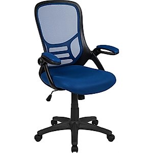Flash Furniture Porter High Back Mesh Ergonomic Swivel Office Chair with Lumbar Support, Flip-Up Arms, Tilt Lock/Tilt Tension, Height Adjustable, Blue/Black Frame