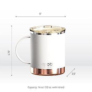 asobu Ultimate Stainless Steel Ceramic Inner Coating Coffee Mug with Double Walled Copper Lining Insulation,12 Ounces (White)