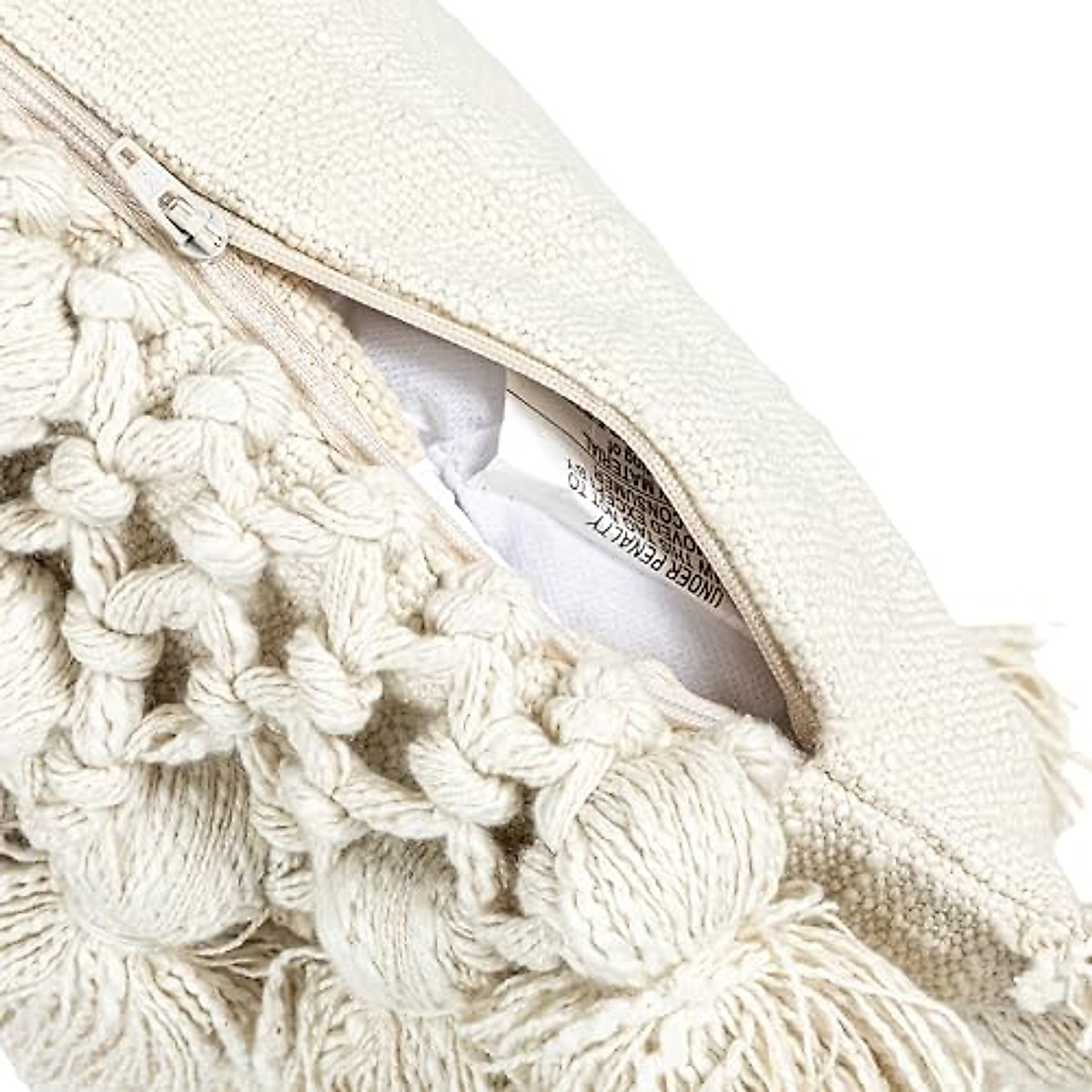 Creative Co-Op Cotton Slub Pillow with Crochet and Tassels, 1 Count (Pack of 1), Cream