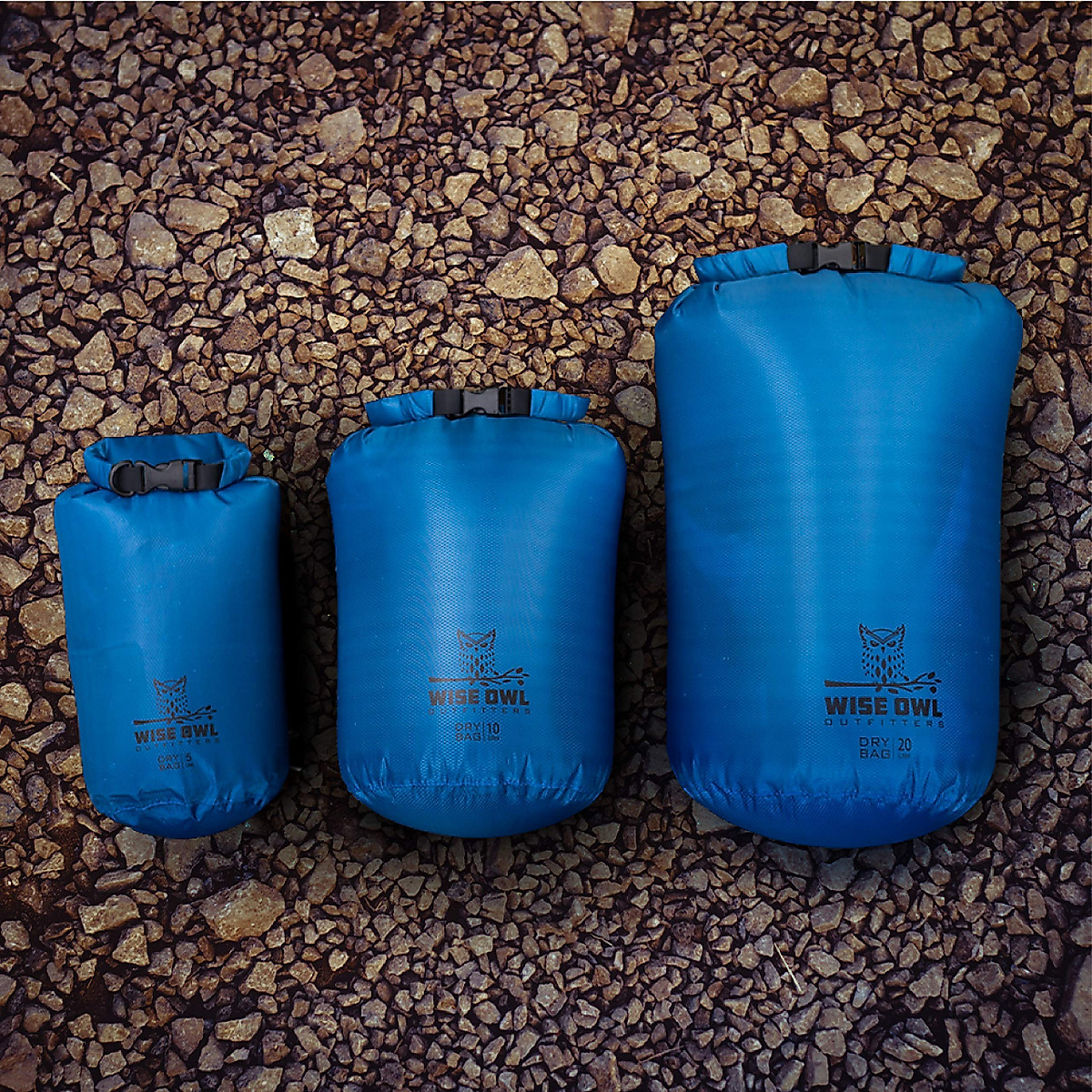 Wise Owl Outfitters Waterproof Dry Bag - Fully Submersible Ultra Lightweight Airtight Bags - 1pk or 3pk, 5L, 10L & 20L Sizes - Diamond Ripstop Roll Top Drybags for Camping, Kayaking & Backpacking