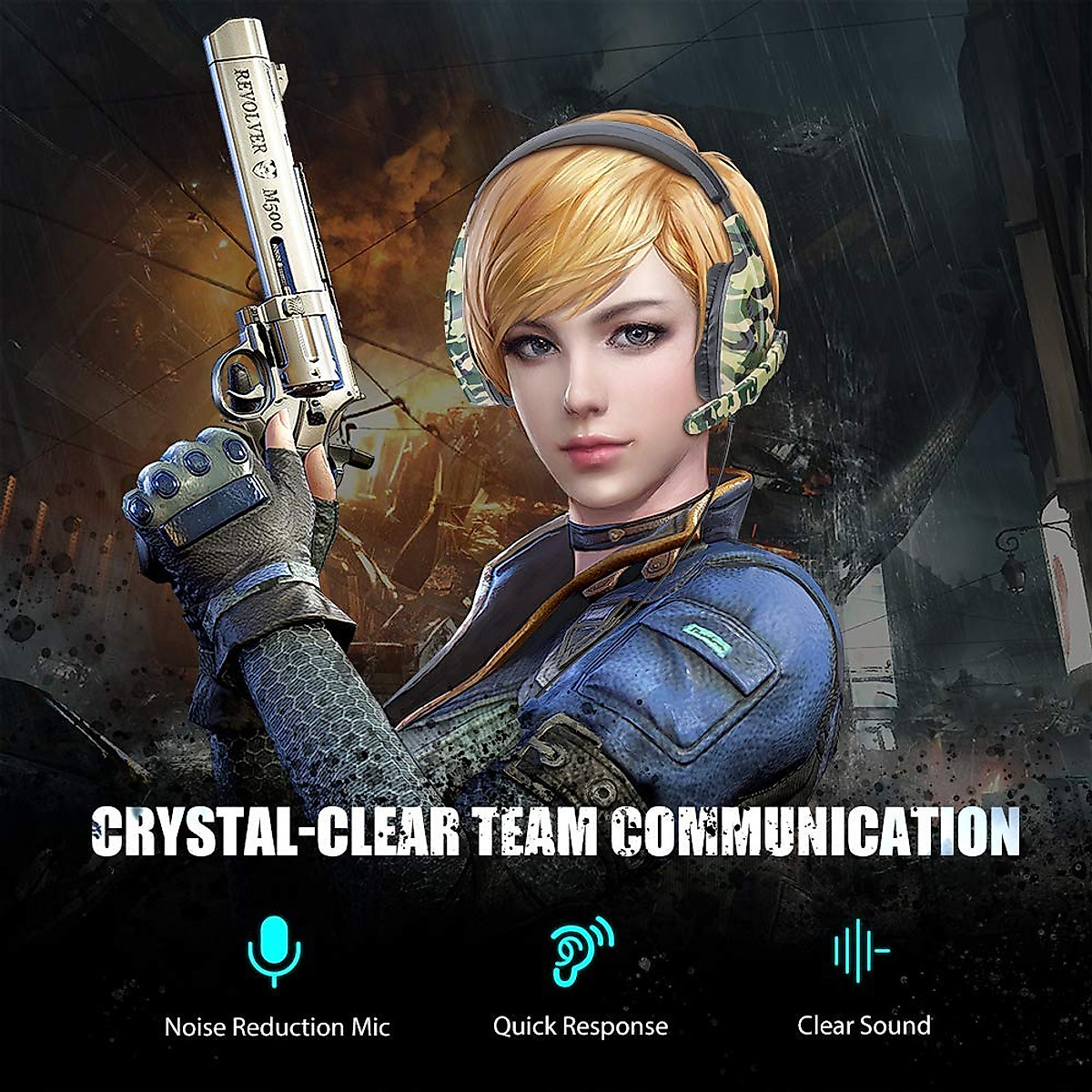 Picozon Gaming Headset with Microphone, 3.5mm Plug Headphone Compatible with PS5 PS4 Nintendo Switch Playstation 4/5 Computer Laptop iPad Surface Smartphone - Camouflage Green