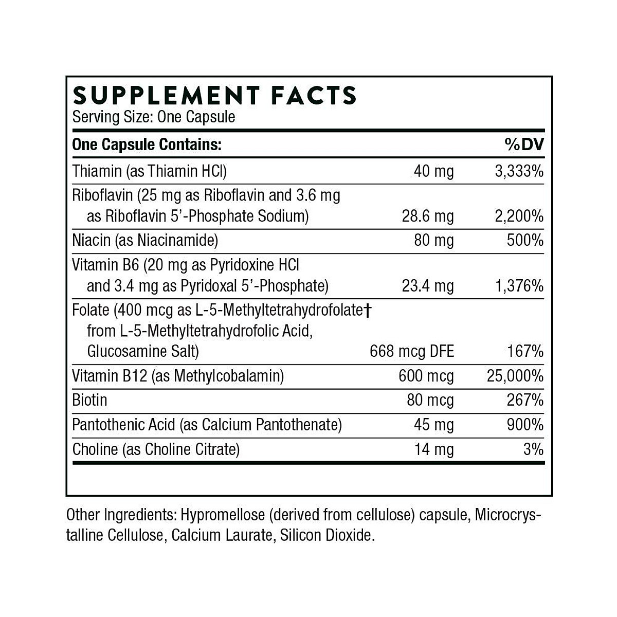 THORNE B-Complex #12 - Vitamin B Complex with Active B12 and Folate - 60 Capsules