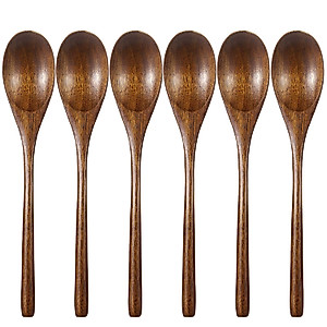 Wooden Spoons, Wood Soup Spoons for Eating Mixing Stirring, 6 Pieces 9 Inch Japanese Style Eco-Friendly Long Handle Spoon Suitable for Everyday Use