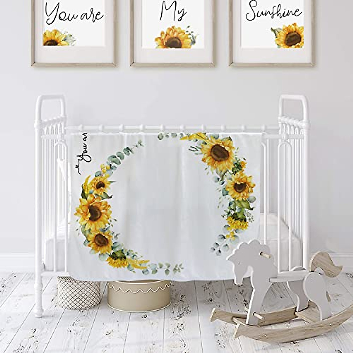 fundich Baby Milestone Blanket for Baby Girl|Newborn Monthly Milestone Picture Blanket|Sunflower Nursery Decor|Baby Girl Photo Background Prop Blanket 45"x40" with Wreath and Headband