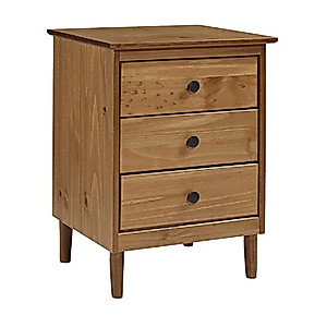 Walker Edison Traditional Wood 3 Drawer Nightstand Side Table Bedroom Storage Drawer and Shelf Bedside End Table, 18 Inch, Caramel