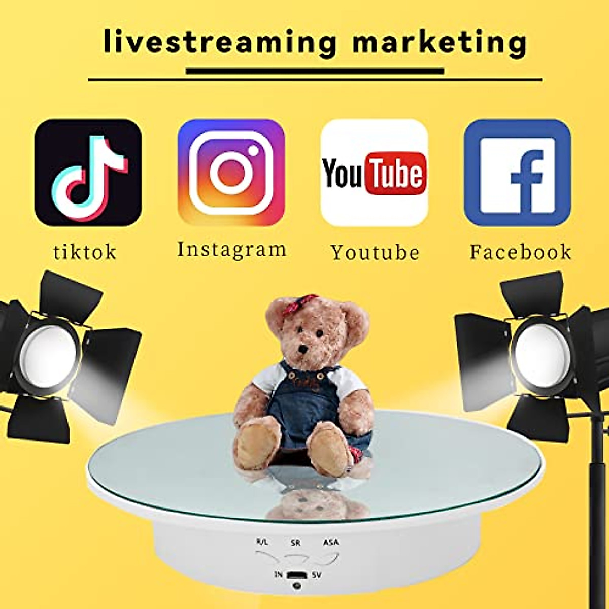 Motorized Rotating Display Stand, Electric Rotating Turntable Velvet Covered 360 Degree for Figure, Photography, Jewelry Product Operated Video Show, Max Load 17.6lb/7.88in, With 5 Free Mats (Black).