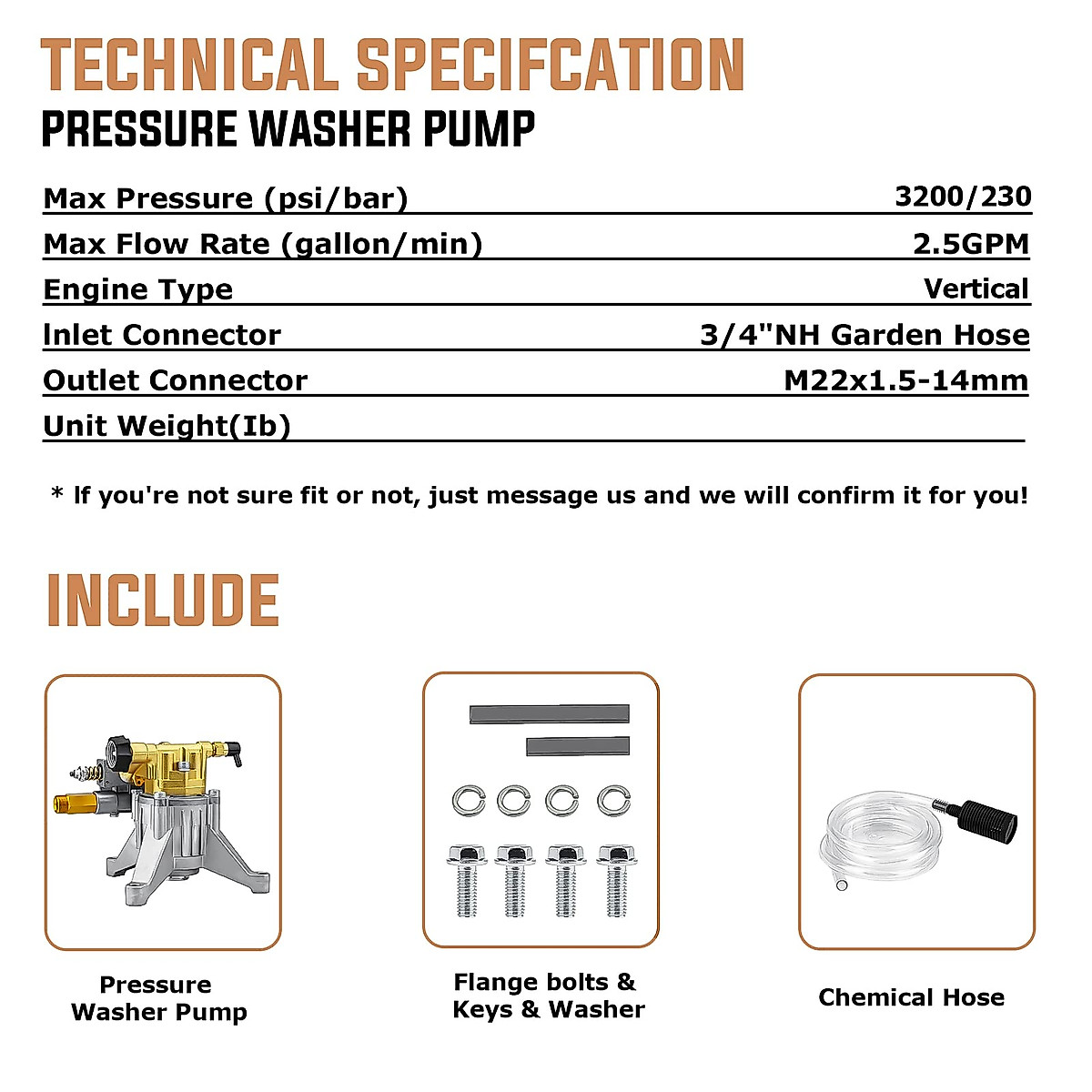 7/8" Shaft Vertical Pressure Washer Pump Max 3200 PSI @ 2.5 GPM & Replacement Washer Pump Compatible with HU80722 PS80944 GCV190 RY80930 and More Fit for Homelite, Ryobi, PowerStroke, Troy Bilt,etc.
