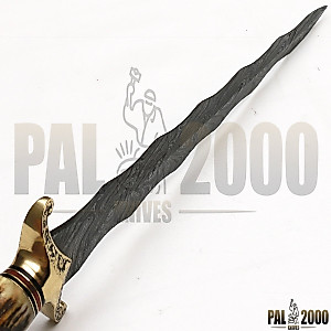PAL 2000 KNIVES SW-8888 Handmade Damascus Steel 20 Inches Vivi Hunting Knife Stag Horn Handle with Sheath