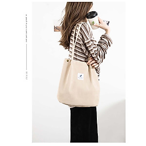 TCHH-DayUp Corduroy Tote Bag for Women Girl Canvas Handbags Shoulder Purse (Beige) Medium