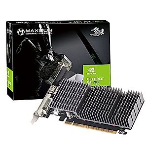 maxsun GEFORCE GT 710 1GB Low Profile Ready Small Form Factor Video Graphics Card GPU Support DirectX12 OpenGL4.5, Low Consumption, VGA, DVI-D, HDMI, HDCP, Silent Passive Fanless Cooling System
