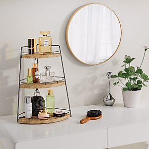 BSTSLL 3 Tier Bathroom Counter Organizer and Storage Wood Corner Bathroom Countertop Organizer Bathroom Storage Shelf Counter Standing Rack Decor