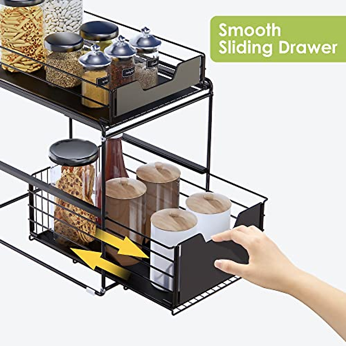 DOLALIKE Pull Out Under Sink Cabinets Organizer, Stackable 2 Tire Sliding Countertop Organizer, Under Sink Storage Drawer Shelf for Kitchen (Black)