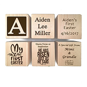 Baby's First Easter Gift 2024 - Personalized Block Easter Gift Custom Engraved Wooden Baby Block for Boy and Girl Choose Image Easter Basket Bunny Egg He is Risen My First Easter Cross