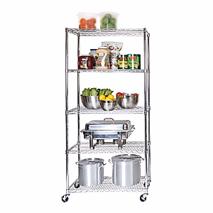 Seville Classics UltraDurable Commercial-Grade 5-Tier NSF-Certified Steel Wire Shelving with Wheels, 36" W x 18" D - Chrome