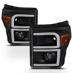 AKKON - For 2011-16 Ford Super Duty F-250/F-350/F-450 LED Daytime Running Lamp Bar Projector Headlights Black Housing Clear Len