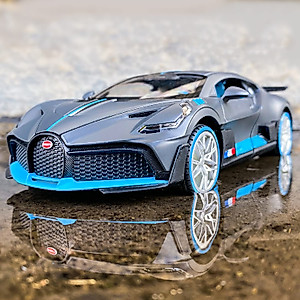 WAKAKAC 1/24 Bugatti Divo Model Car Alloy Diecast Pull Back Toy Vehicle with Light and Music Supercar Toys for Toddlers Kids Children Gift (Gray)