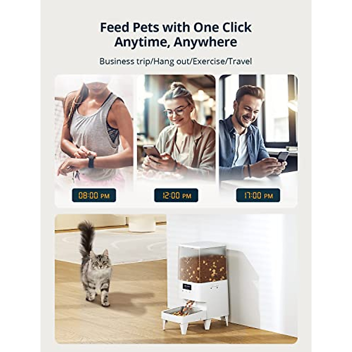 Automatic Cat Feeders, WiFi 5L Automatic Pet Feeder with Anti-Stuck Design, Programmable Cat Food Dispenser for 1-2 Cats and Dogs, 60 Portion 10 Meal Per Day
