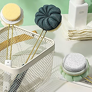 LFJ Back Scrubber for Shower,Double-Sided Body Bath Shower Brush with Bristles and Loofah, Shower Brush for Skin Exfoliation Shower，Wet Or Dry Brushing, Back Brush for Men and Women(Blue)