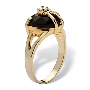 PalmBeach Yellow Gold-Plated Heart Shaped Natural Black Onyx and Round Cubic Zirconia Ring Sizes 5-10 Size 9