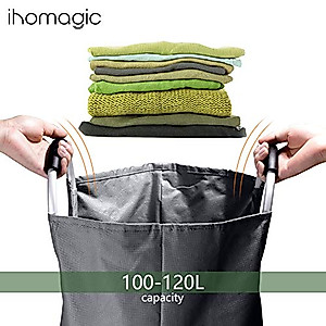 IHOMAGIC Extra Large Laundry Hamper 120L - Collapsible Laundry Bag with Comfortable Handle - Folding Laundry Basket Dirty Clothes Storage Bin for Bathroom, Bedroom (XL, Dark Grey)