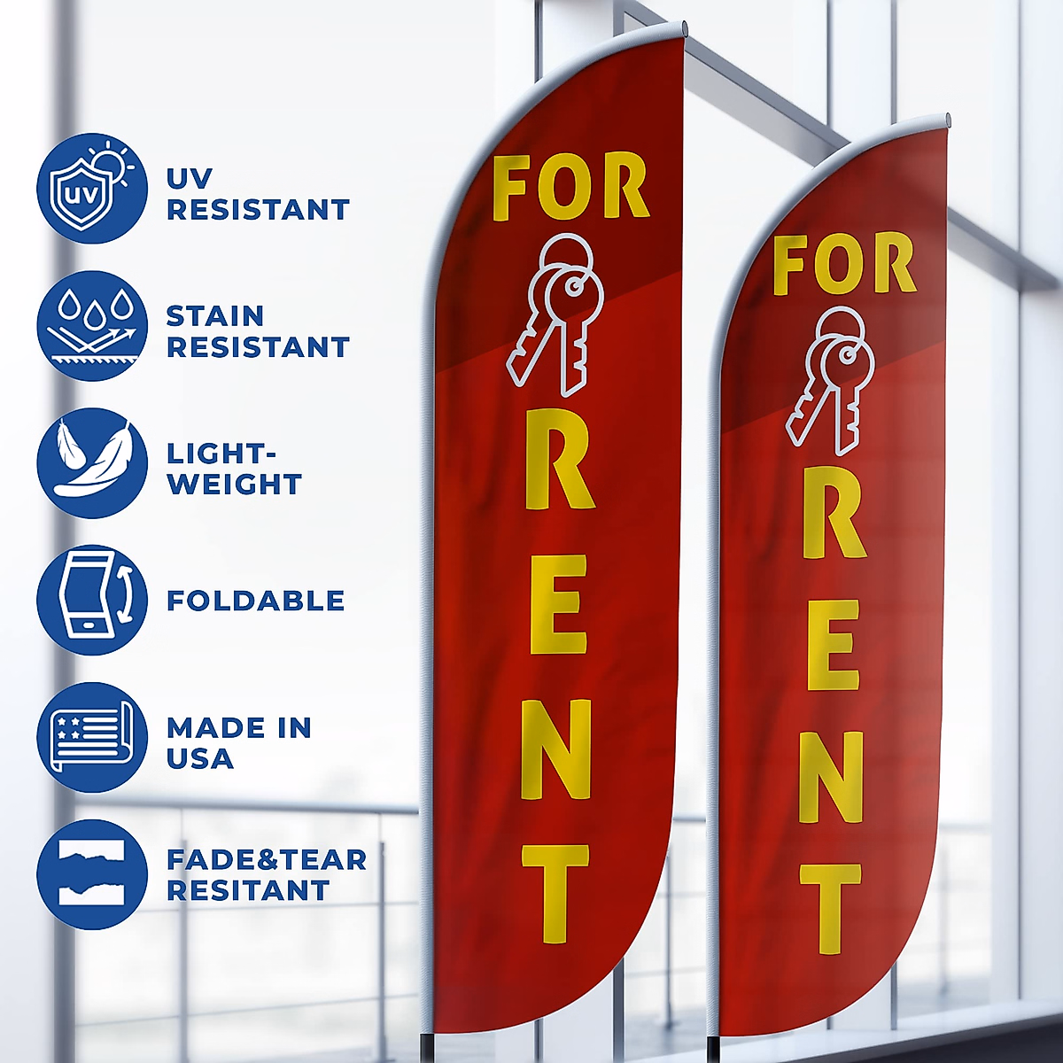 For Rent Feather Flag(11.5feetX2.5feet) by DreamController | Outdoor Business Advertising Tall Flag | Weather-Resistant Knitted Swooper Flag | Made in USA | HD Print (Flag Only)