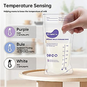 TSRETE Breastmilk Storage Bags Temperature Sensing Discoloration - 60 Count Leak Proof Double Zipper Seal Self Standing Breastmilk Bags for Breastfeeding, Space Saving for Refrigeration - 6 OZ/180ml