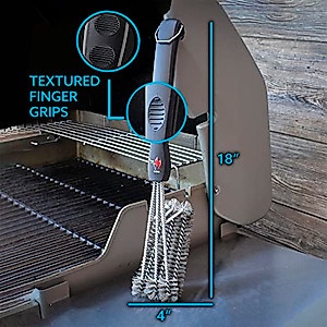 Kona 360 Clean Grill Brush - A Clean Grill in 30 Seconds Or Less - 18 inch Best BBQ Brush - Stainless Steel 3-in-1 Grill Cleaner for Effortless Cleaning