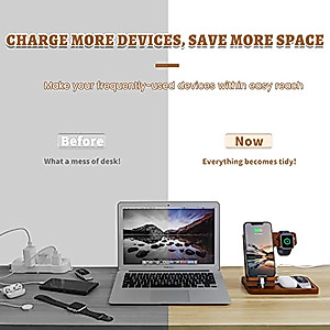 3 in 1 Charging Station, Wood Charger Stand for iPhone, iPad, Apple Watch, AirPods, Wood Phone Docking Station, Phone Charging Station Organizer, Charging Stand, Dad Gifts for Men