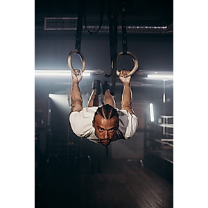 UNICLI Sports Gymnastic Rings with Adjustable Straps - 1.2inch 1500lbs Wooden Olympic Rings - 16.5ft Numbered Straps - Home Gym Full Body Workout