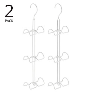 mDesign Metal Wire Over The Closet Rod Hanging Storage Organizer Hanger for Storing and Organizing Purses, Backpacks, Satchels, Crossovers, Handbags - 2 Pack - White