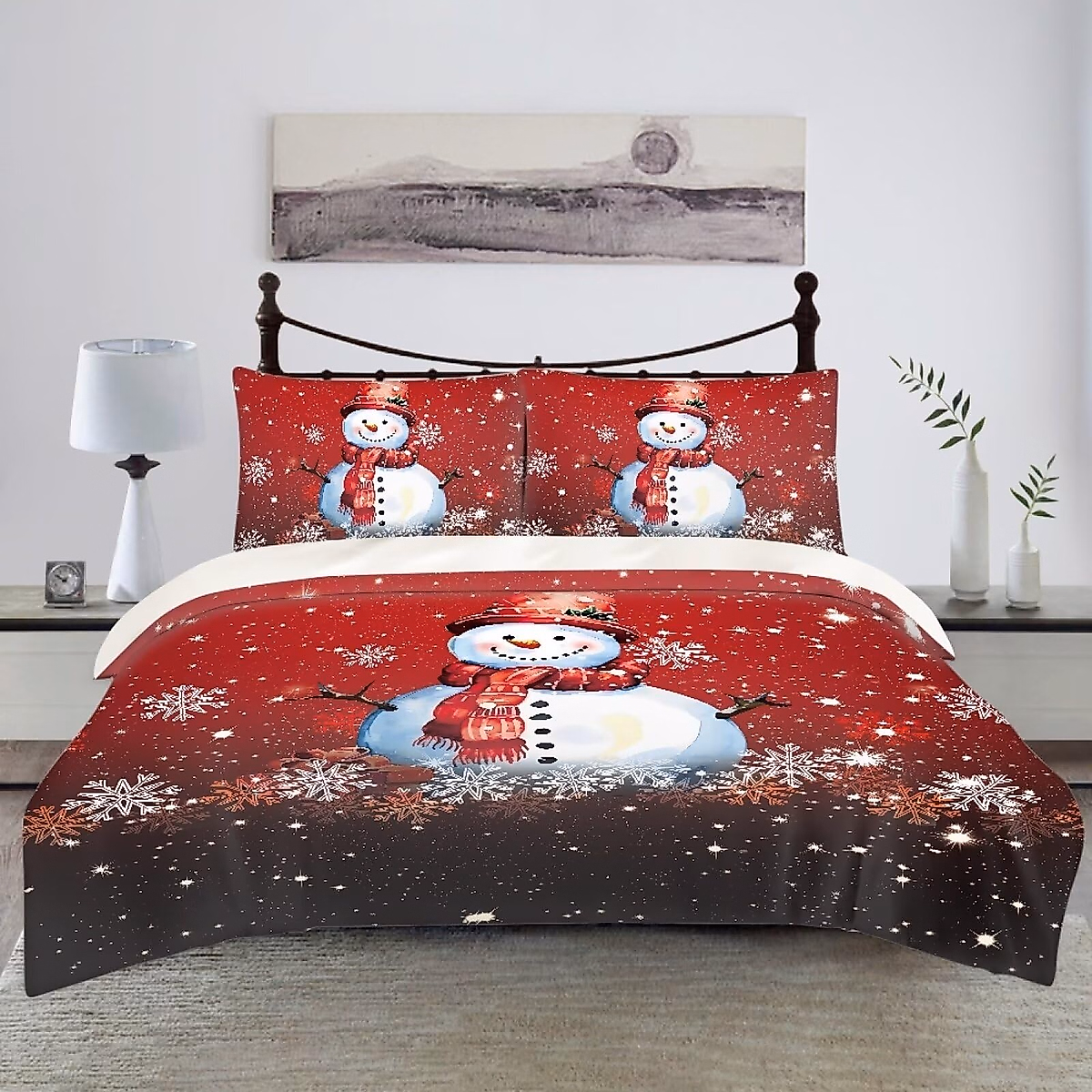 WHOSGNIHT Christmas Bedding Sets Snowman Duvet Cover Bedding Sets 3 Pcs Ultra Soft Modern Comforter Cover Quilt Cover Set with Zipper Closure Washed Micerofiber King Size