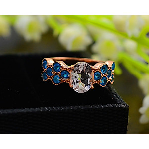 Natural 9X7 MM Morganite Neon Apatite Birthstone Jewelry Gemstone 925 Sterling Silver Cluster Unisex Ring For Engagement Gift (Rhodium Plated Silver, 6)