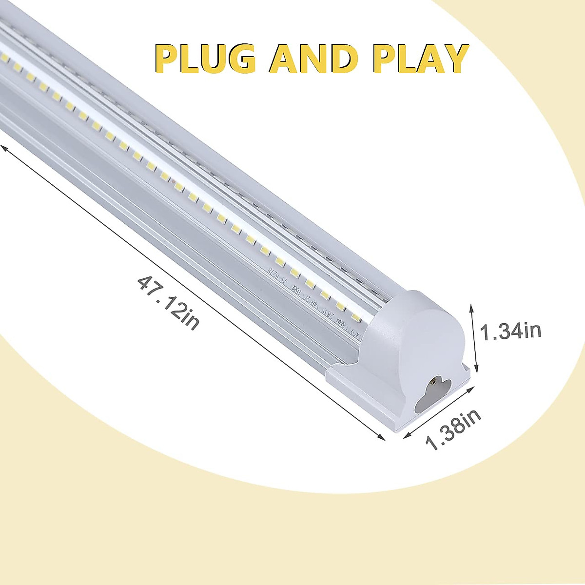 6 Pack T8 Led 4FT 60W Integrated V Shaped Shop Light,Linkable White Daylight 6000k LED Strip Lights Fixture for Garage, Indoor Tube Light for Living Room with On/Off Switch Cable Clear Cover
