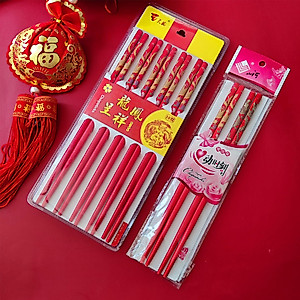 10 Pairs Bamboo Chopsticks Reusable For Wedding Party Ceremony, 24cm/9.45inch Chinese Natural Non-slip Chopsticks Dishwasher Safe, Lightweight Chopstick Set, "双喜”