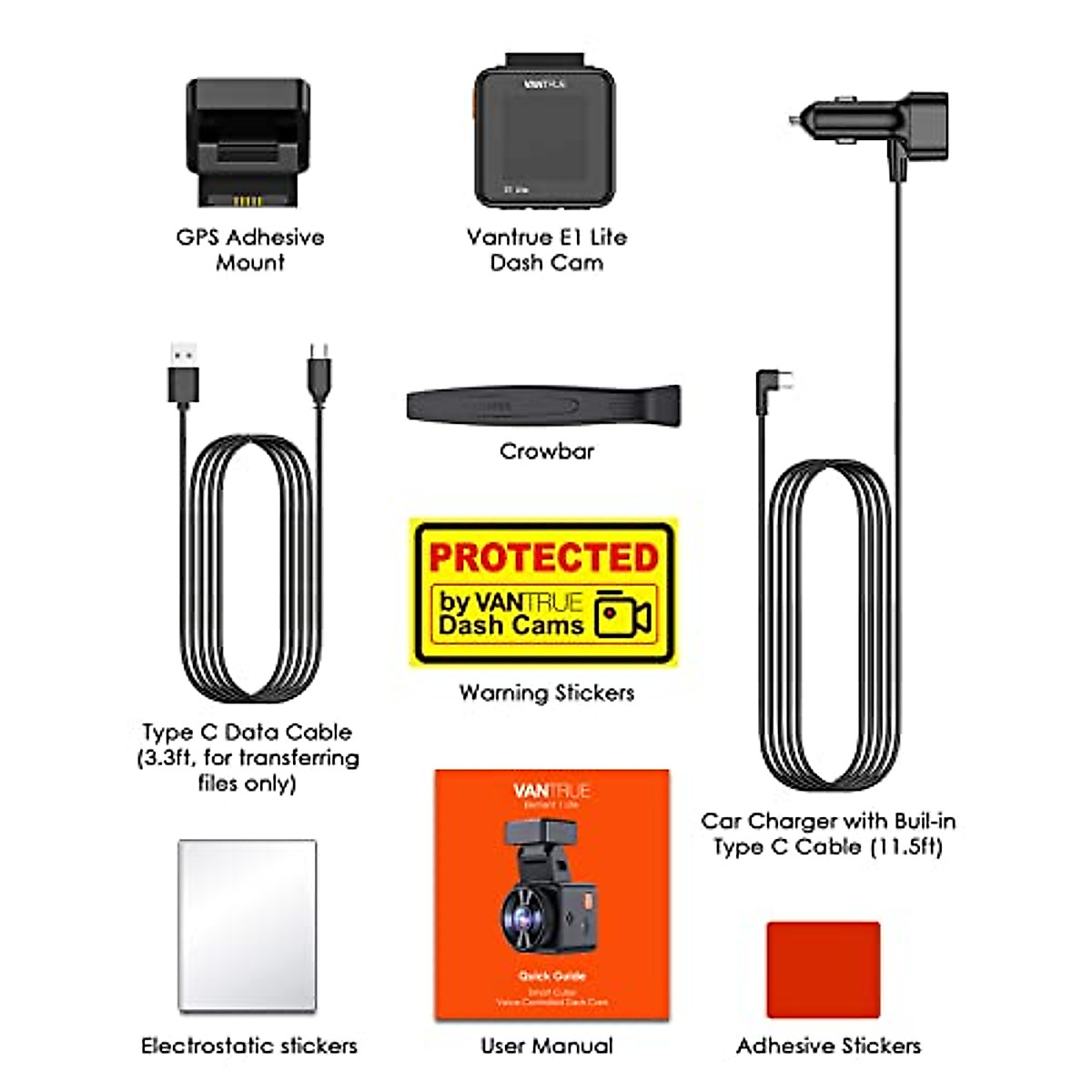 Vantrue E1 Lite 1080P WiFi Mini Dash Cam with GPS and Speed, Free APP, Voice Control Front Car Dash Camera, 24 Hours Parking Mode, Night Vision, Motion Detection, Loop Recording, Support 512GB Max